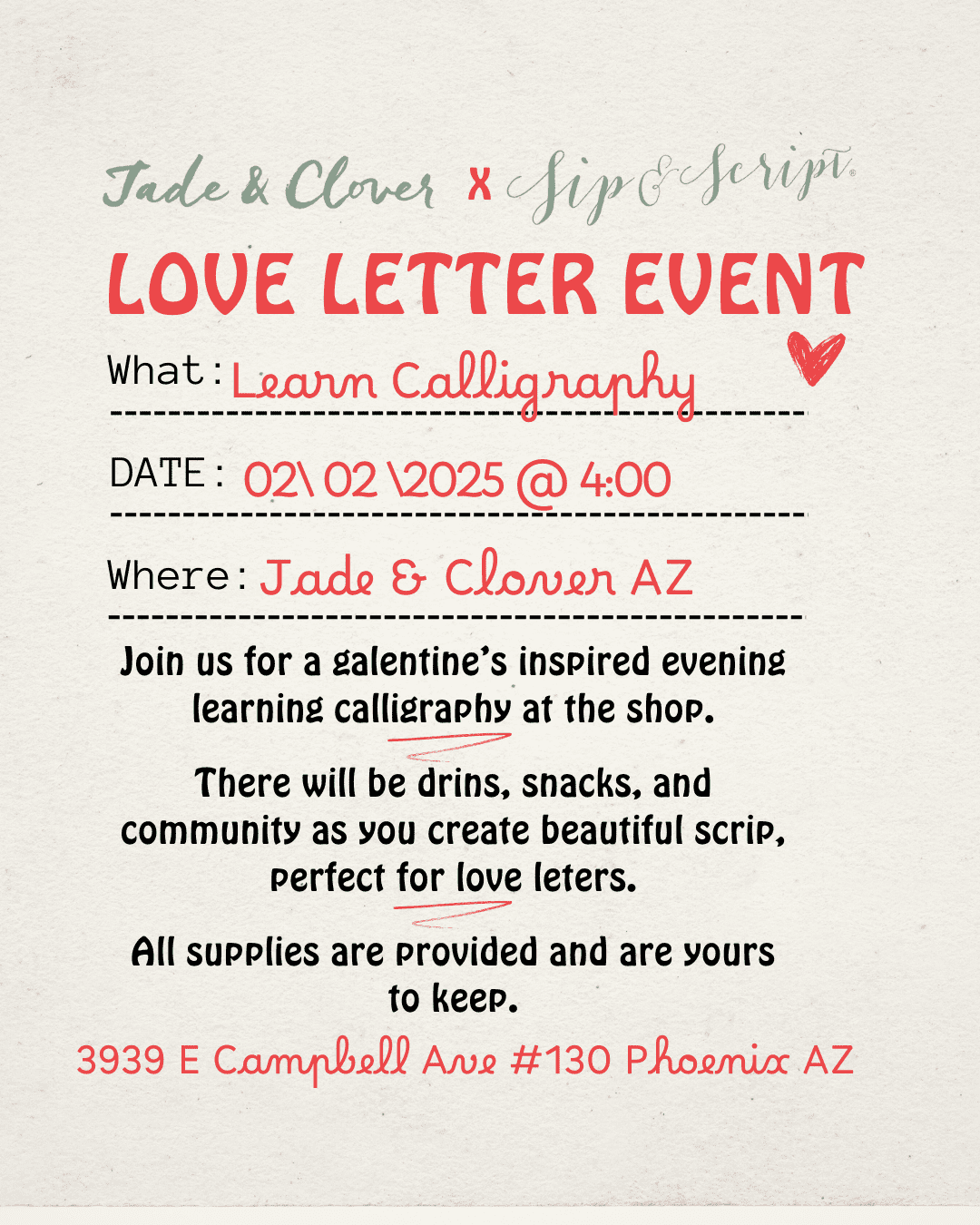 Galentine’s Modern Calligraphy for Beginners - Jade and Clover